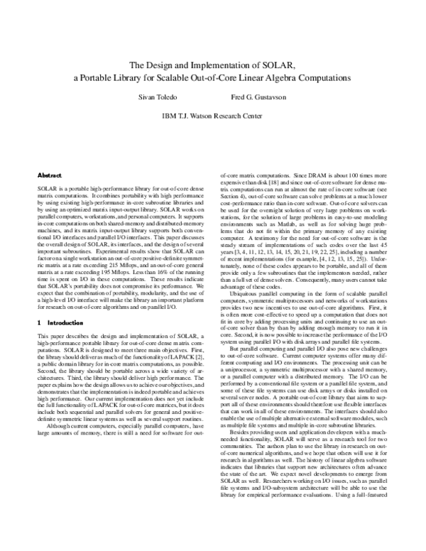 (PDF) The design and implementation of SOLAR, a portable library for scalable out-of-core linear ...