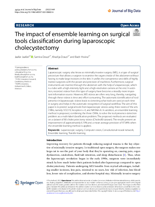 (PDF) The impact of ensemble learning on surgical tools classification during laparoscopic ...