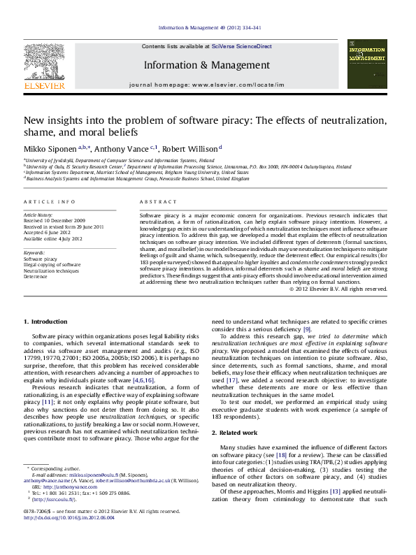 (PDF) New insights into the problem of software piracy: The effects of ...