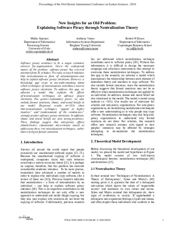 (PDF) New Insights for an Old Problem: Explaining Software Piracy through Neutralization Theory