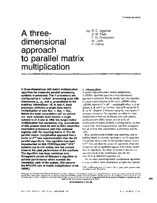 (PDF) LI II O w dimensional approach to parallel matrix multiplication ...
