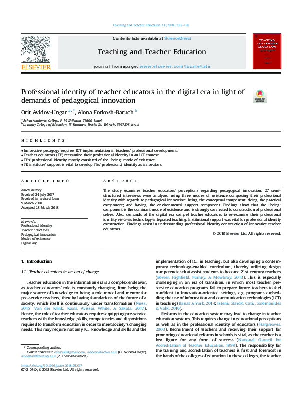 (PDF) Professional identity of teacher educators in the digital era in ...