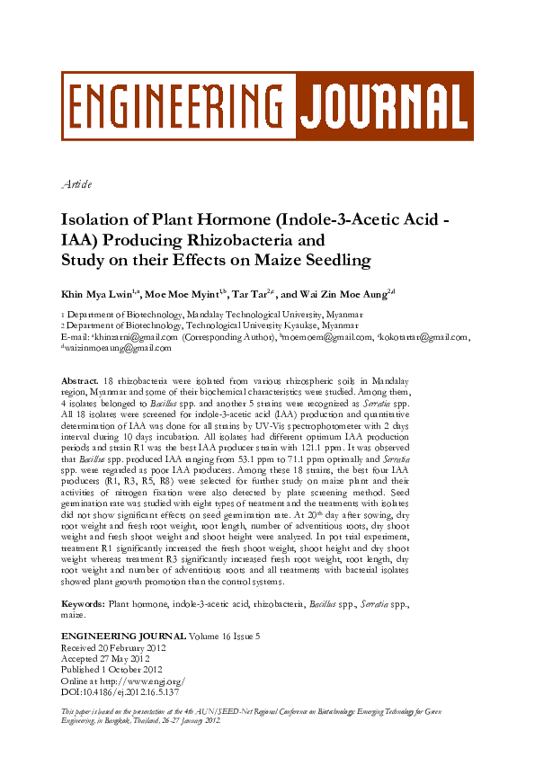 (PDF) Isolation of Plant Hormone (Indole-3-Acetic Acid - IAA) Producing ...