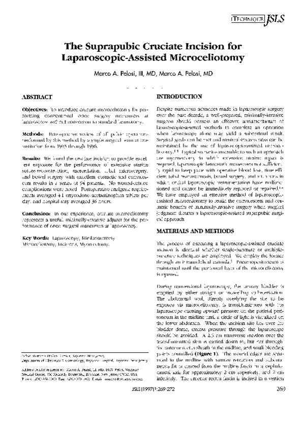 (PDF) TECHNIQUE JSLS The Suprapubic Cruciate Incision for | Marco ...