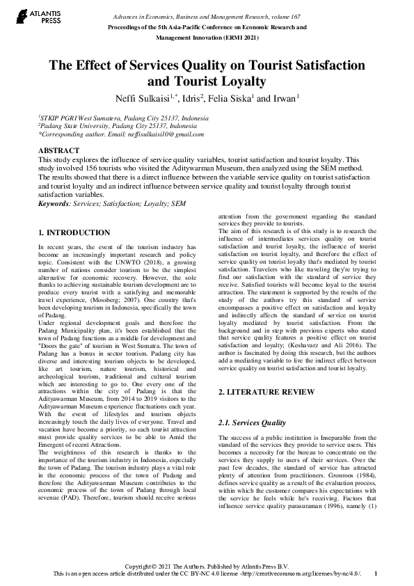 (PDF) The Effect of Services Quality on Tourist Satisfaction and ...
