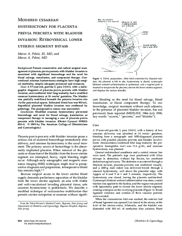 (PDF) Modified cesarean hysterectomy for placenta previa percreta with ...