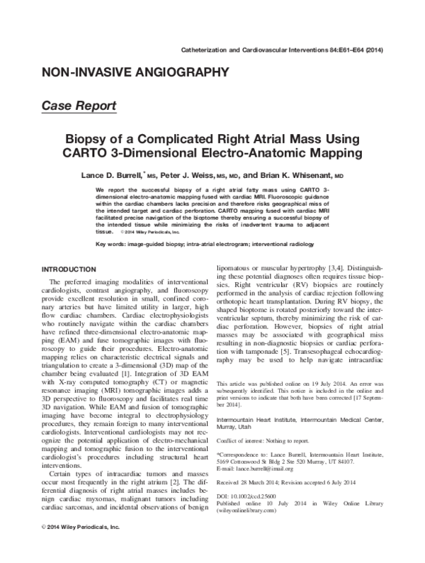 (PDF) Biopsy of a complicated right atrial mass using CARTO 3-dimensional electro-anatomic mapping
