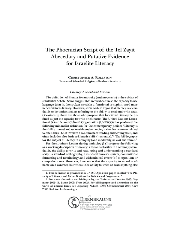 (PDF) The Phoenician Script of the Tel Zayit Abecedary and Putative ...