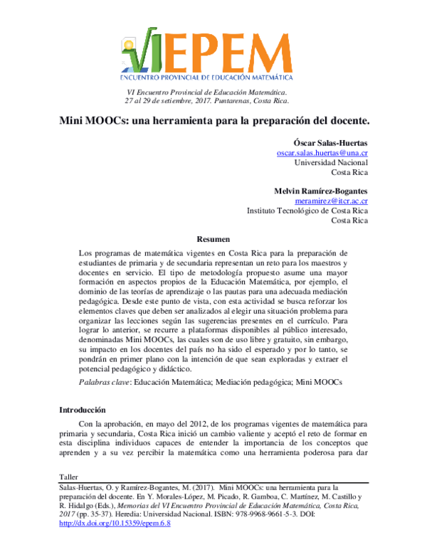 (PDF) Mini MOOCs: una herramienta para la preparación del docente