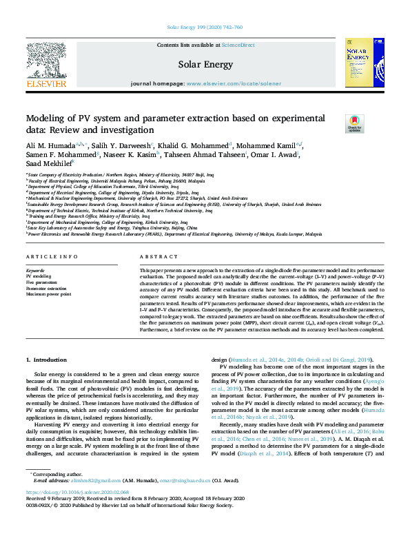 Pdf Modeling Of Pv System And Parameter Extraction Based On Experimental Data Review And