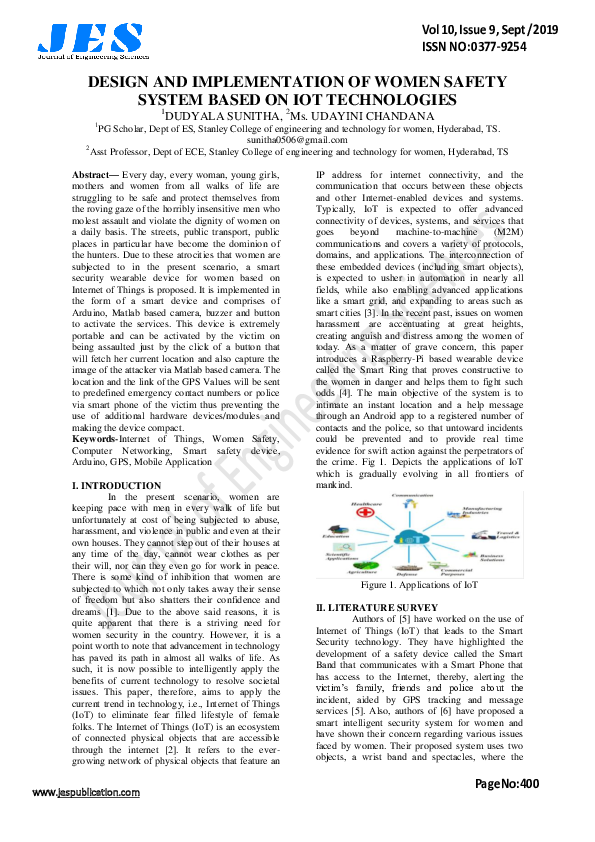 (PDF) Design and Implementation of Women Safety System Based on Iot ...