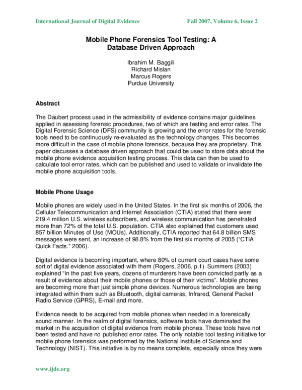 Pdf Mobile Phone Forensics Tool Testing A Database Driven Approach