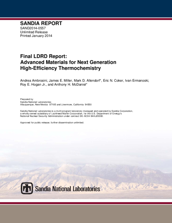 (PDF) Final LDRD report : advanced materials for next generation high-efficiency thermochemistry