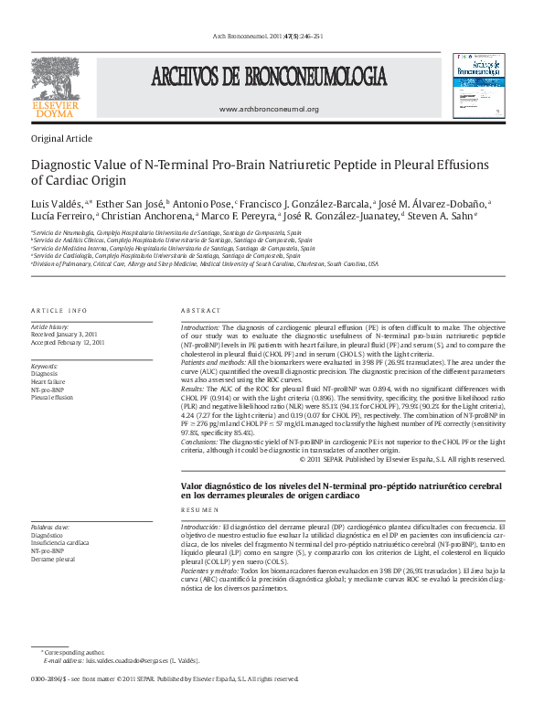 (PDF) Valor diagnóstico de los niveles del N-terminal pro-péptido natriurético cerebral en los ...