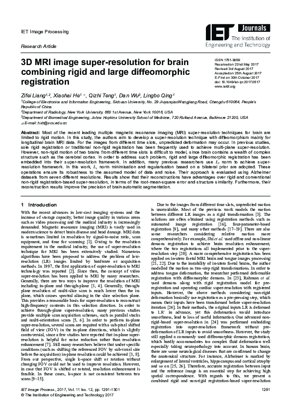 (PDF) 3D MRI image super-resolution for brain combining rigid and large diffeomorphic registration
