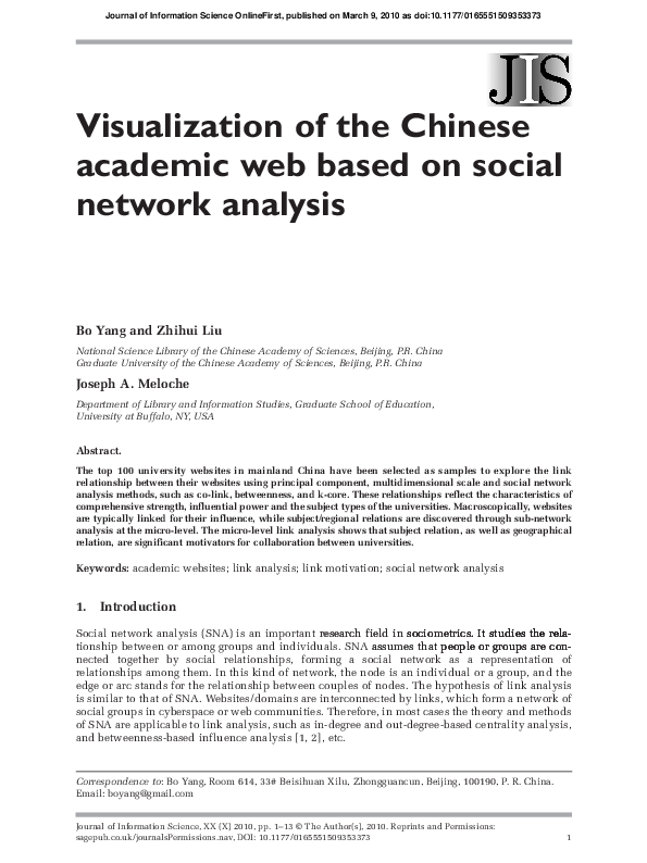 (PDF) Visualization of the Chinese academic web based on social network ... (PDF) Visualization of the Chinese academic web based on social network ...