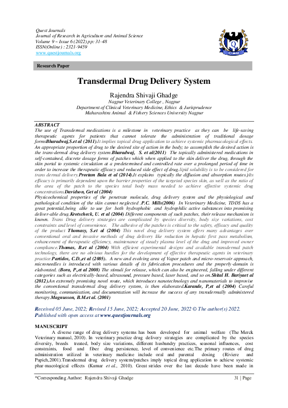 (PDF) Transdermal Drug Delivery System