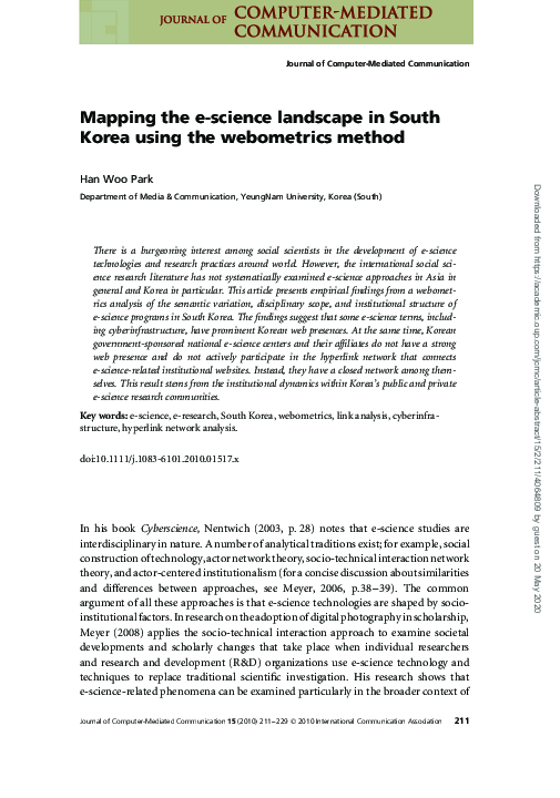 (PDF) Mapping the e-science landscape in South Korea using the ...