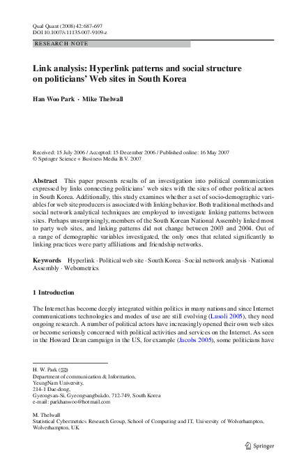 (PDF) Link analysis: Hyperlink patterns and social structure on ...