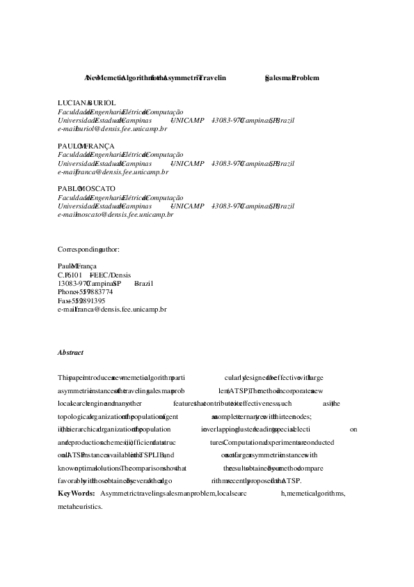 (PDF) A New Memetic Algorithm for the Asymmetric Traveling Salesman Problem