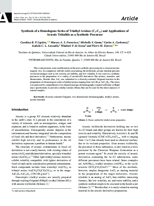 (PDF) Synthesis of a Homologous Series of Trialkyl Arsines (C3-C12) and Applications of Arsenic ...