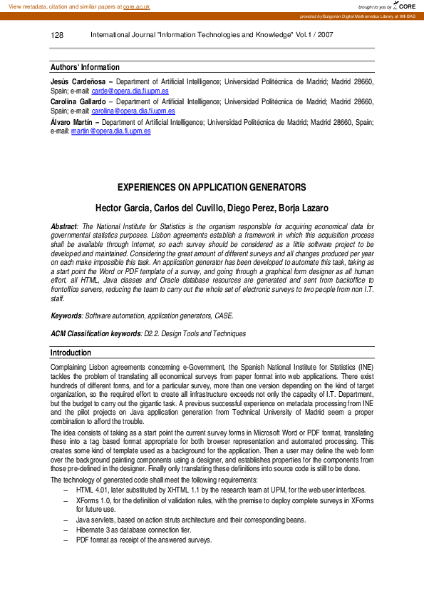 (PDF) Experiences on Application Generators | Diego Diego - Academia.edu