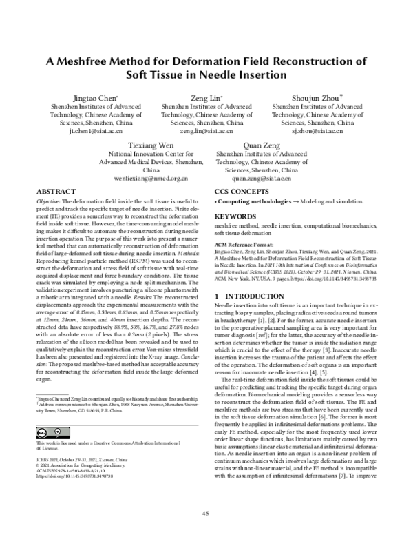 (PDF) A Meshfree Method for Deformation Field Reconstruction of Soft Tissue in Needle Insertion