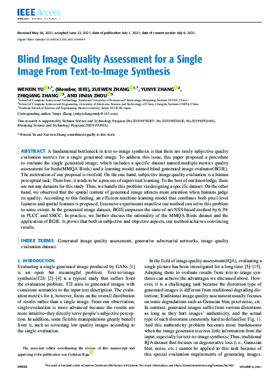 (PDF) Blind Image Quality Assessment for a Single Image From Text-to-Image Synthesis
