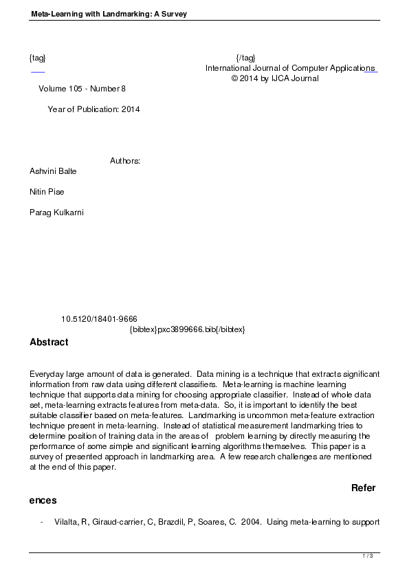 (PDF) Meta-Learning with Landmarking: A Survey