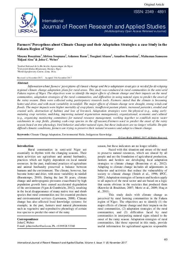 (PDF) Farmers' Perceptions About Climate Change And Their Adaptation Strategies: A Case Study In ...
