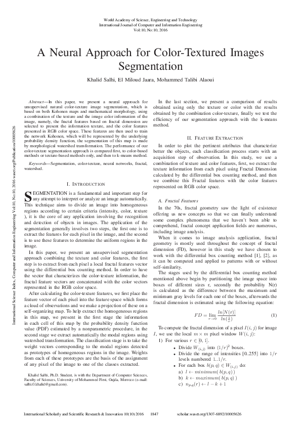 (PDF) A Neural Approach For Color-Textured Images Segmentation