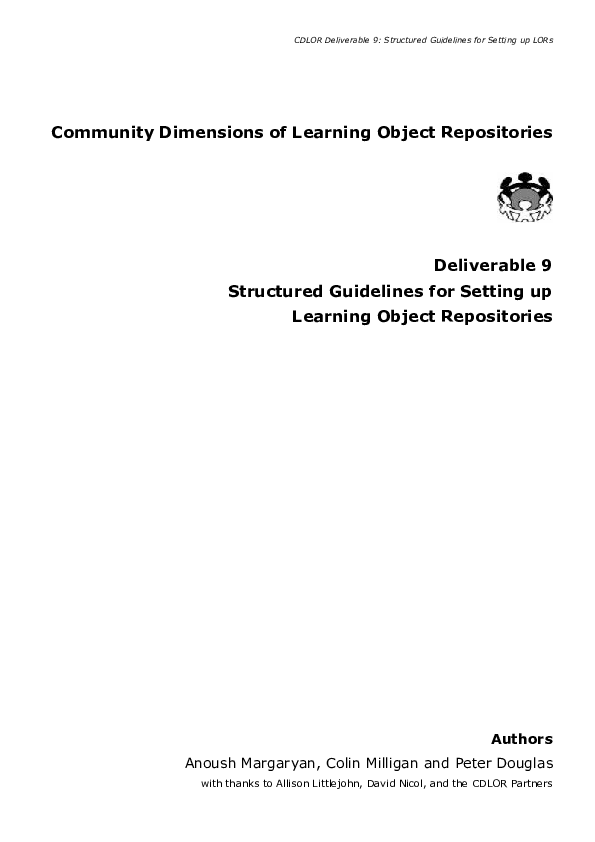 (PDF) Deliverable 9 Structured Guidelines for Setting up Learning Object Repositories