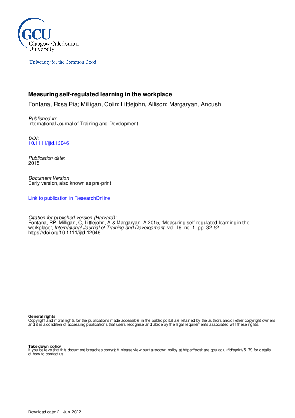(PDF) Measuring self-regulated learning in the workplace