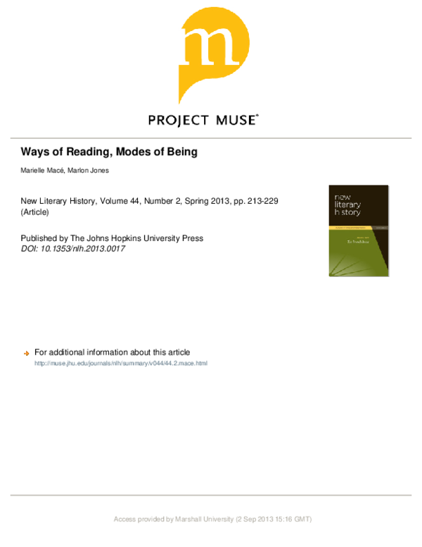 (PDF) Ways of Reading, Modes of Being