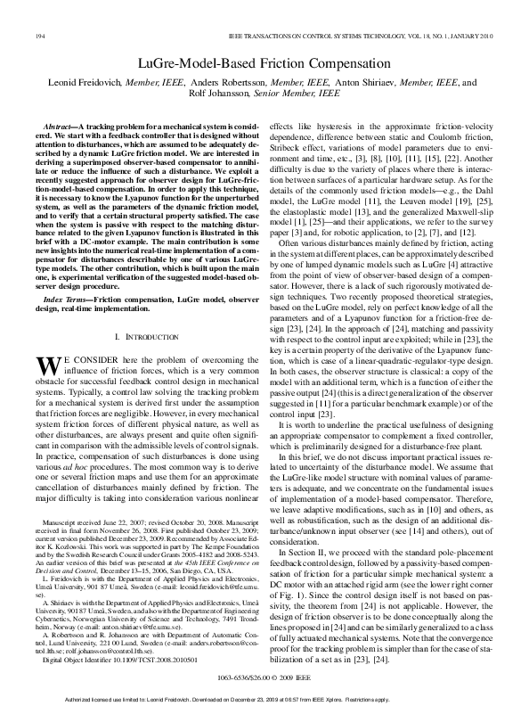 (PDF) LuGre-Model-Based Friction Compensation