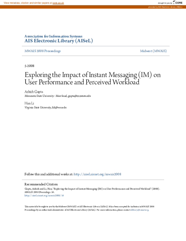 (PDF) Exploring the Impact of Instant Messaging (IM) on User ...