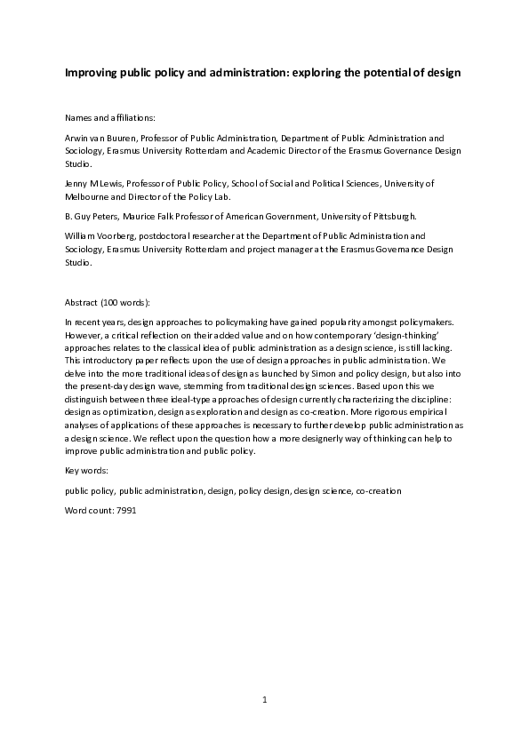 (PDF) Improving public policy and administration: exploring the ...