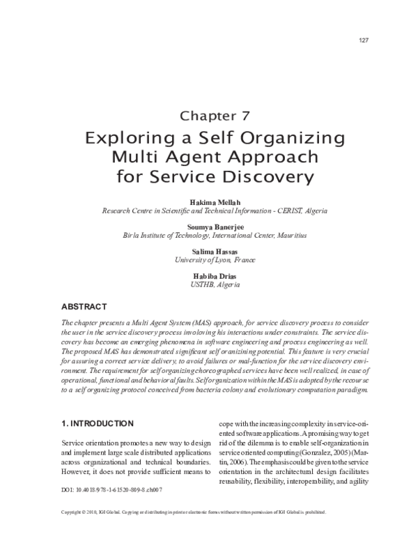 (PDF) Exploring a Self Organizing Multi Agent Approach for Service Discovery