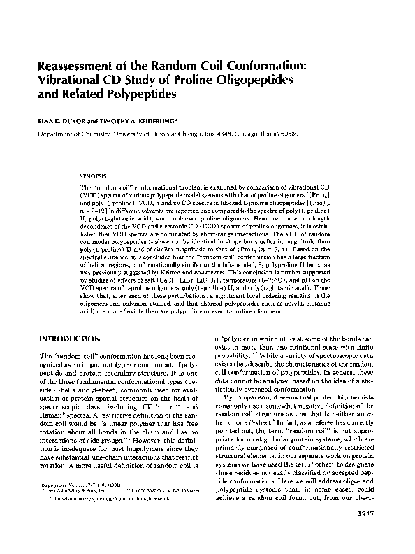(PDF) Reassessment of the random coil conformation: Vibrational CD ...