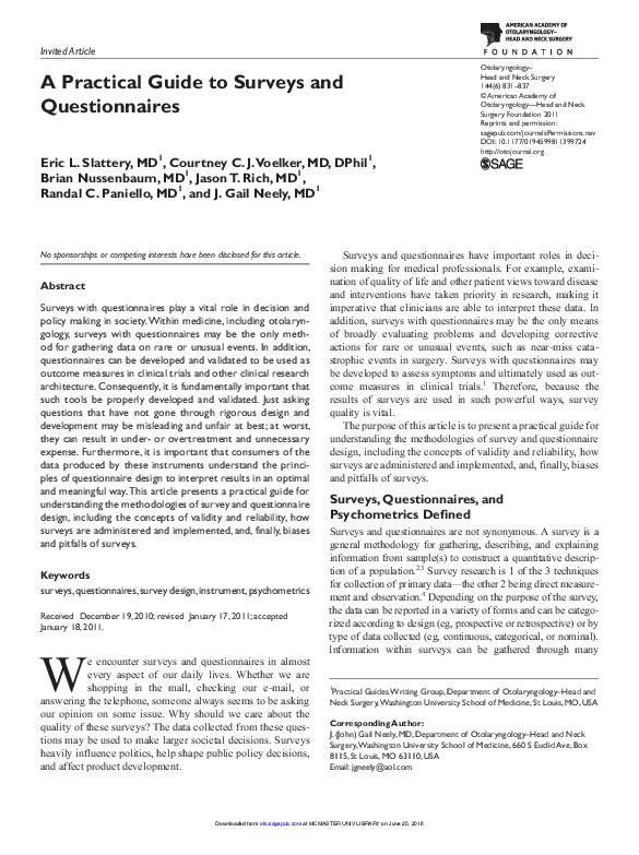 (PDF) A Practical Guide to Surveys and Questionnaires