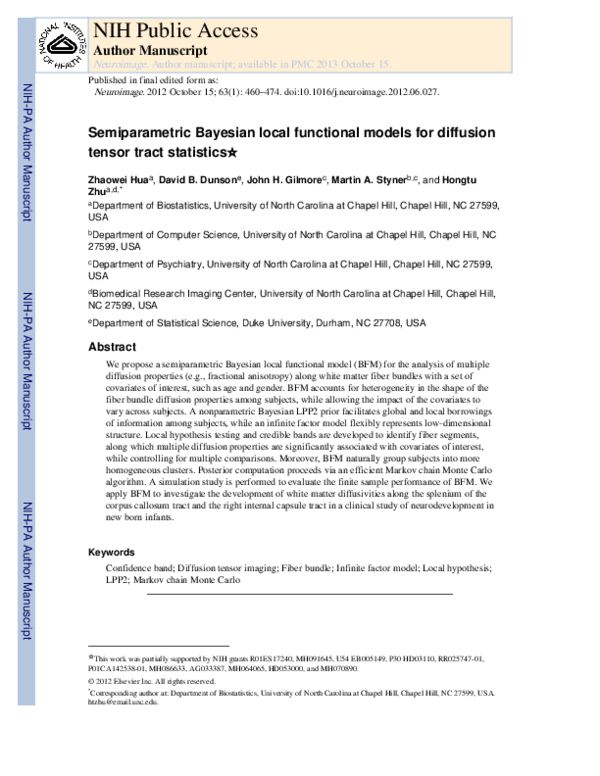 (PDF) Semiparametric Bayesian local functional models for diffusion tensor tract statistics