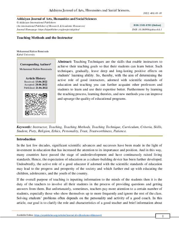 (PDF) Teaching Methods and the Instructor