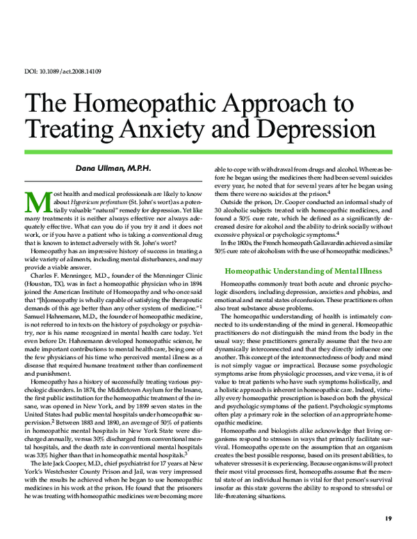 (PDF) The Homeopathic Approach to Treating Anxiety and Depression