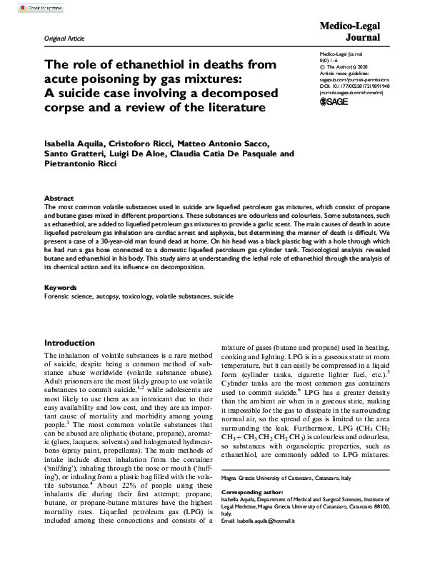 (PDF) The role of ethanethiol in deaths from acute poisoning by gas ...
