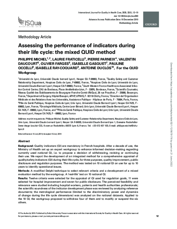 (PDF) Assessing the performance of indicators during their life cycle ...