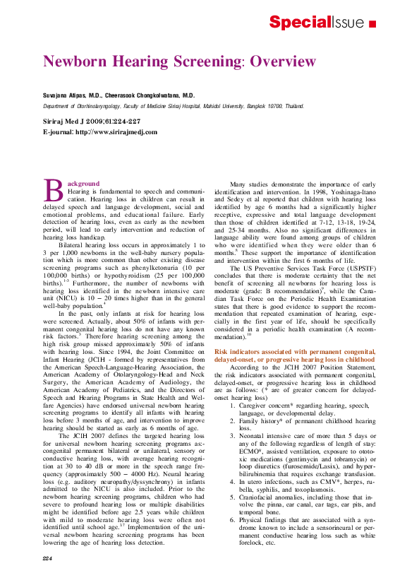 (PDF) Newborn Hearing Screening: Overview