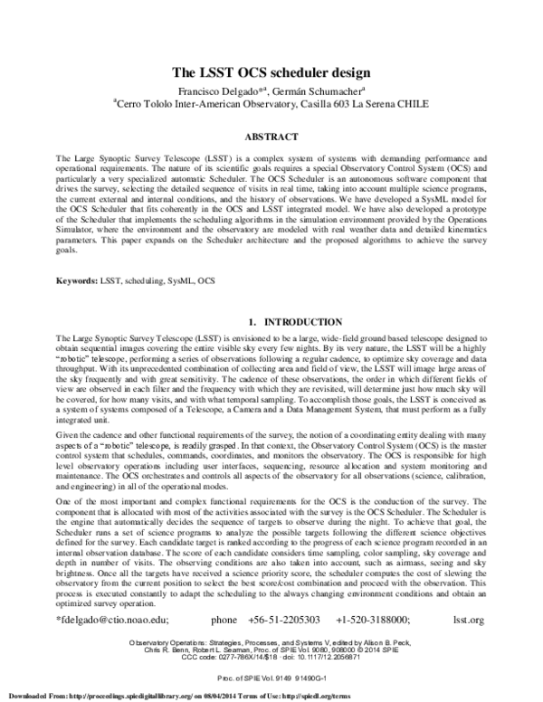 (PDF) The LSST OCS scheduler design