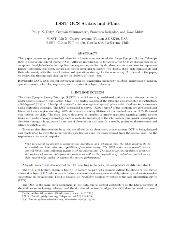 (PDF) LSST OCS status and plans | German Schumacher - Academia.edu
