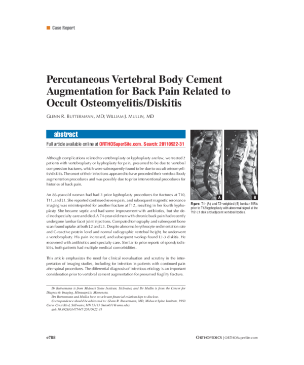 (PDF) Percutaneous Vertebral Body Cement Augmentation for Back Pain Related to Occult ...