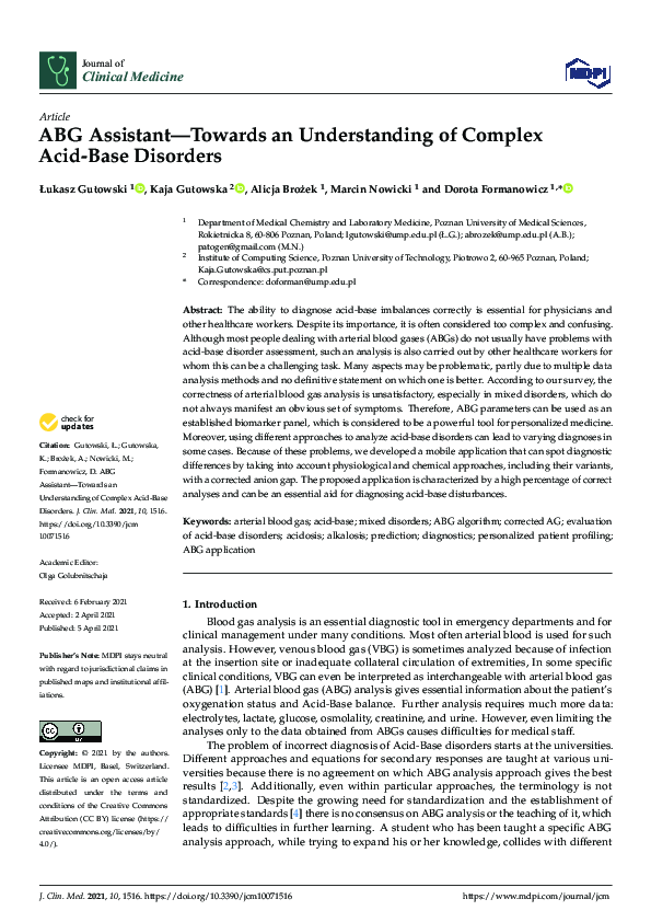(PDF) ABG Assistant—Towards an Understanding of Complex Acid-Base Disorders